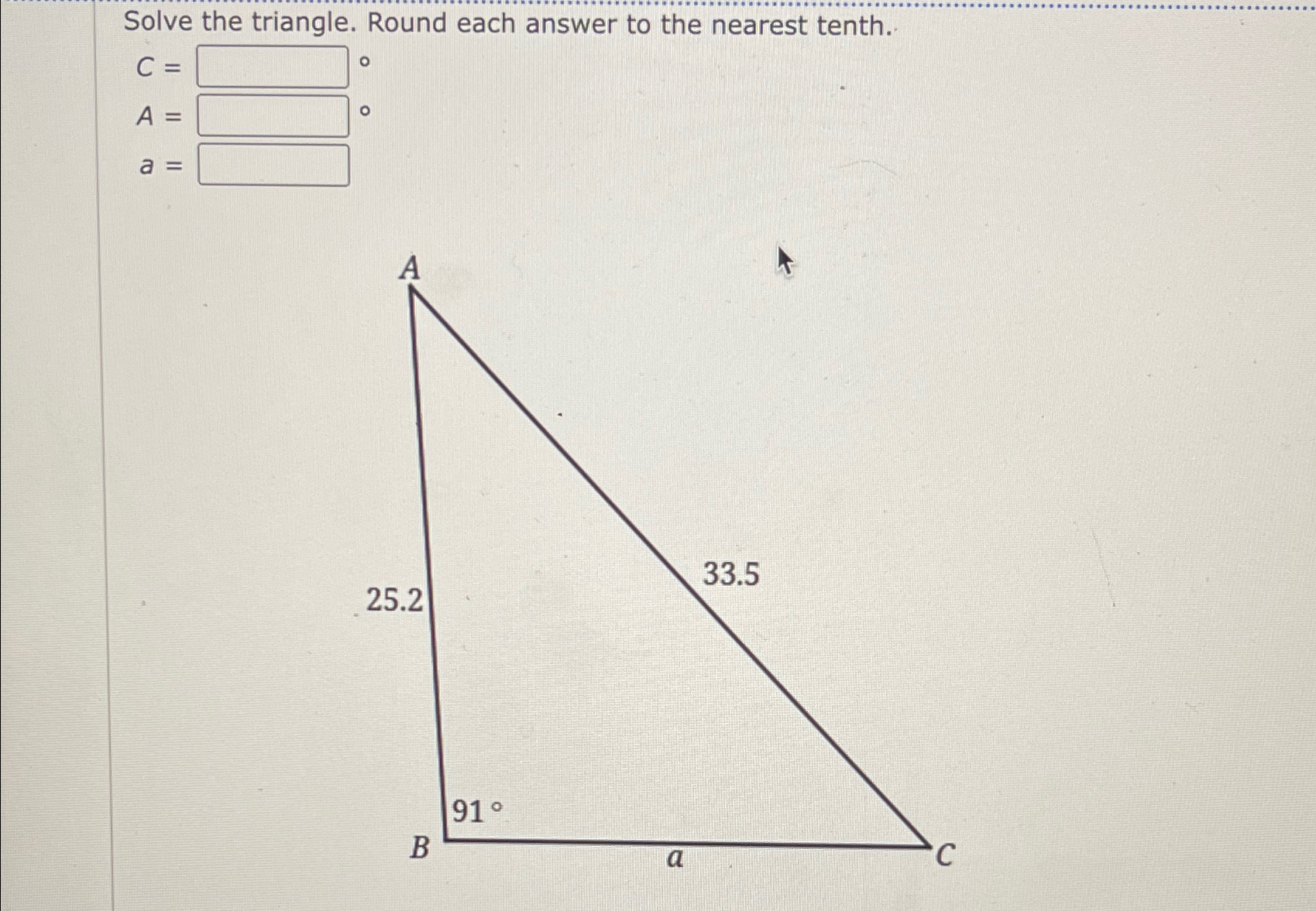 Solved Solve the triangle. Round each answer to the nearest | Chegg.com