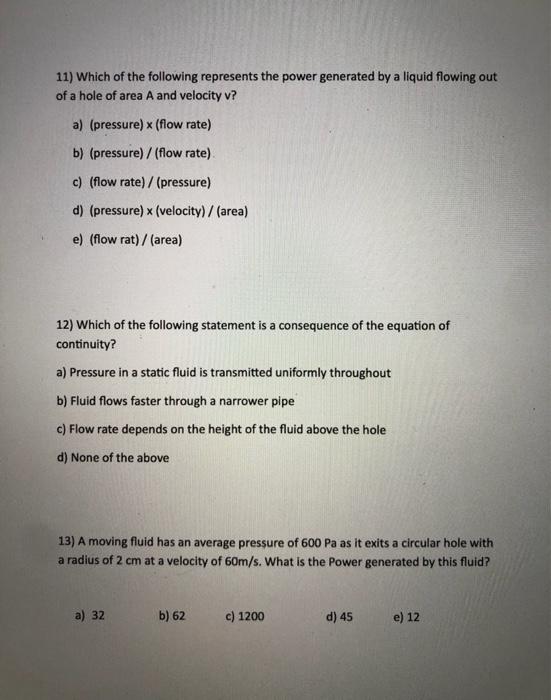 Solved 11) Which of the following represents the power | Chegg.com