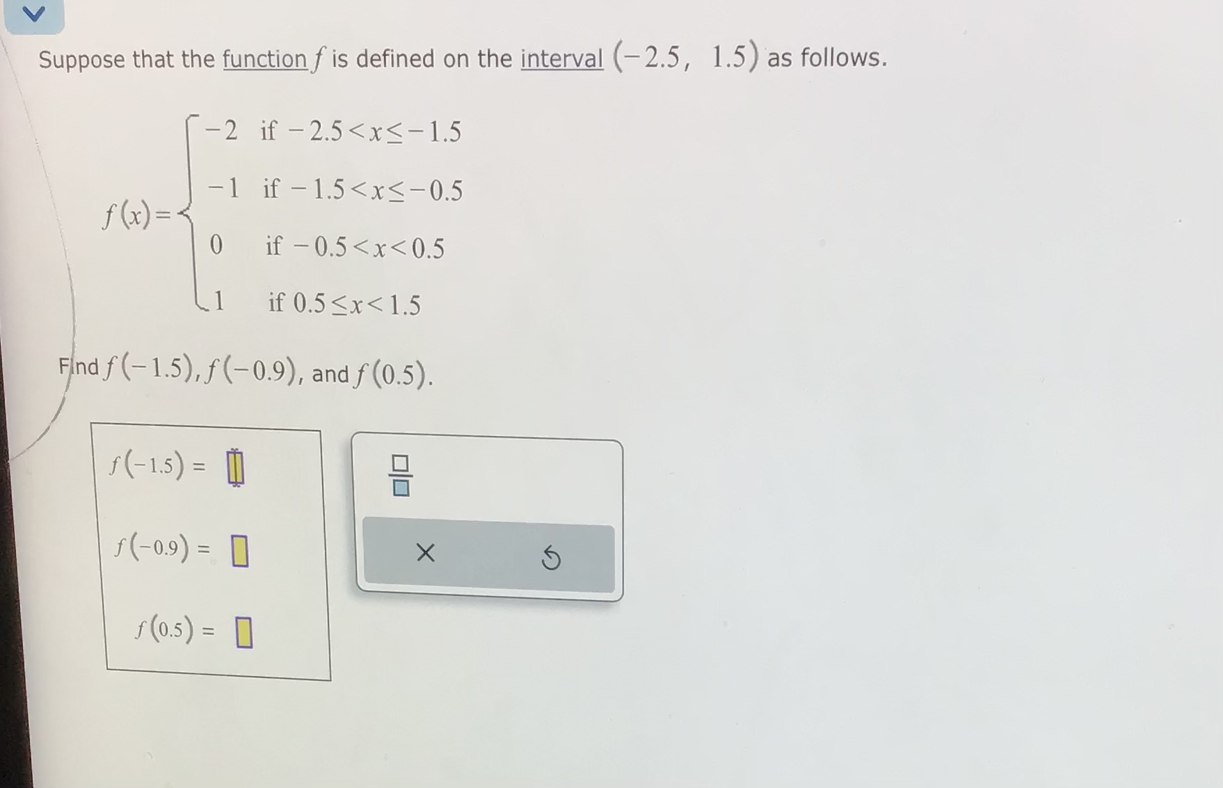 Solved f ﻿is defined on the interval (-2.5,1.5) ﻿as | Chegg.com