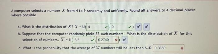 Solved A computer selects a number X from 4 to 9 randomly | Chegg.com