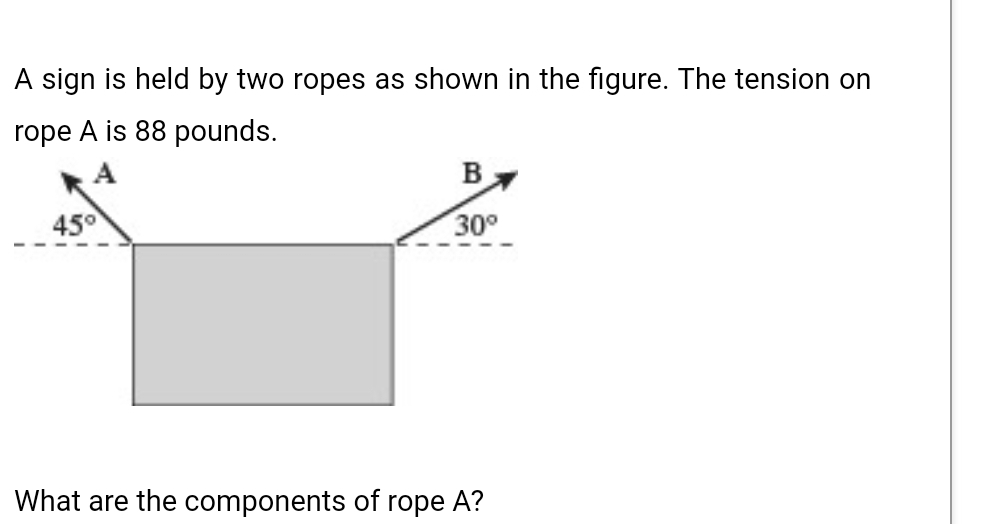 Solved A sign is held by two ropes as shown in the figure. | Chegg.com