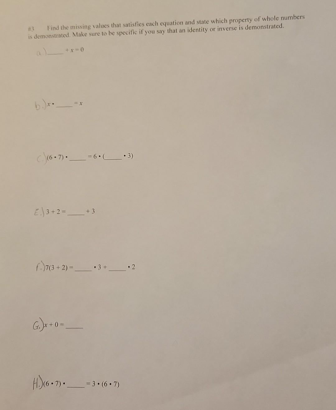 Solved \#3 Find the missing values that satisfies each | Chegg.com
