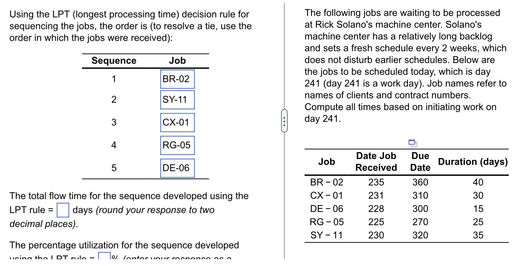 Solved Using the LPT (longest processing time) ﻿decision | Chegg.com