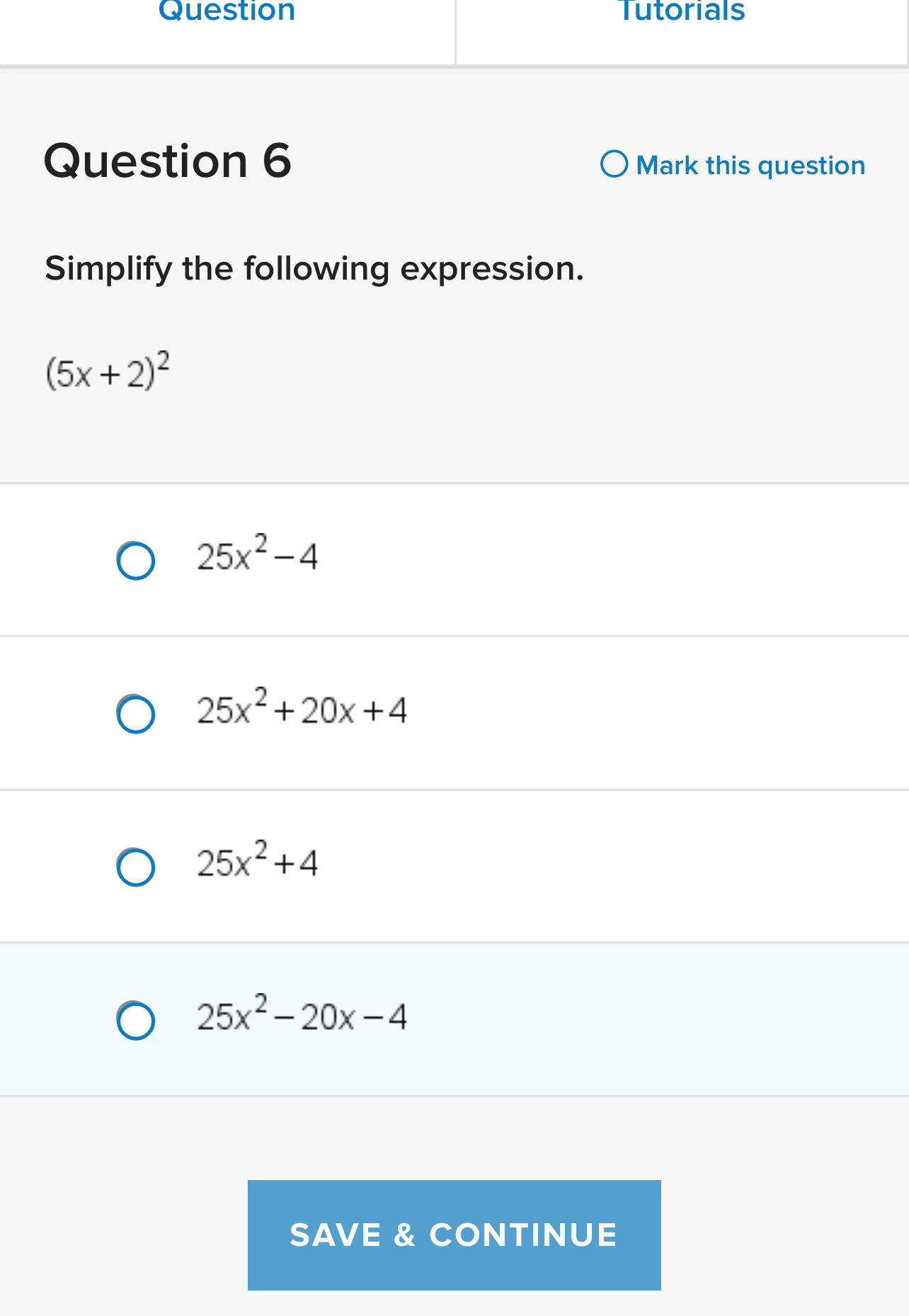 Solved QuestionTutorialsQuestion 6Mark this questionSimplify | Chegg.com