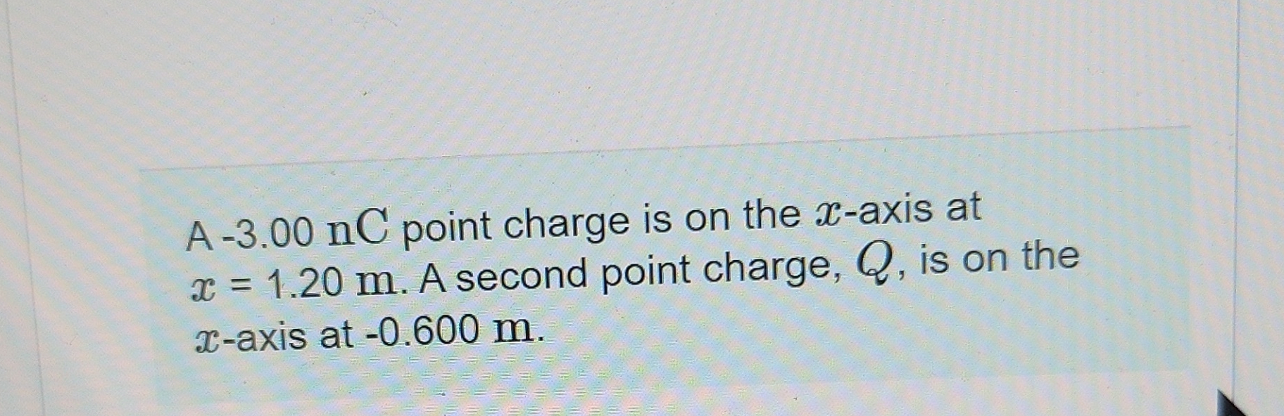 A -3.00nC ﻿point charge is on the x-axis at x=1.20m. | Chegg.com