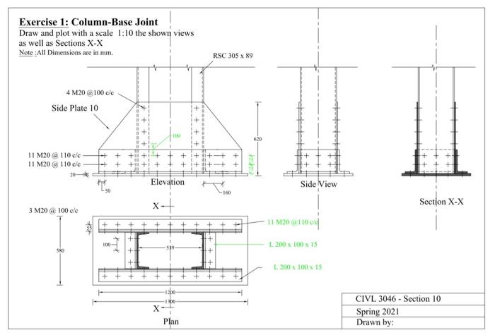 Solved Exercise 1: Column-Base Joint Draw and plot with a | Chegg.com