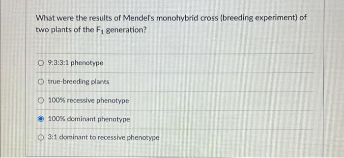 Solved What were the results of Mendel's monohybrid cross | Chegg.com