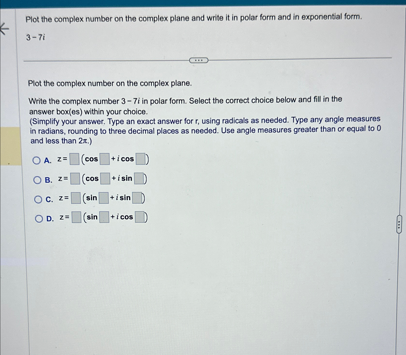 Plot the complex number on the complex plane and | Chegg.com