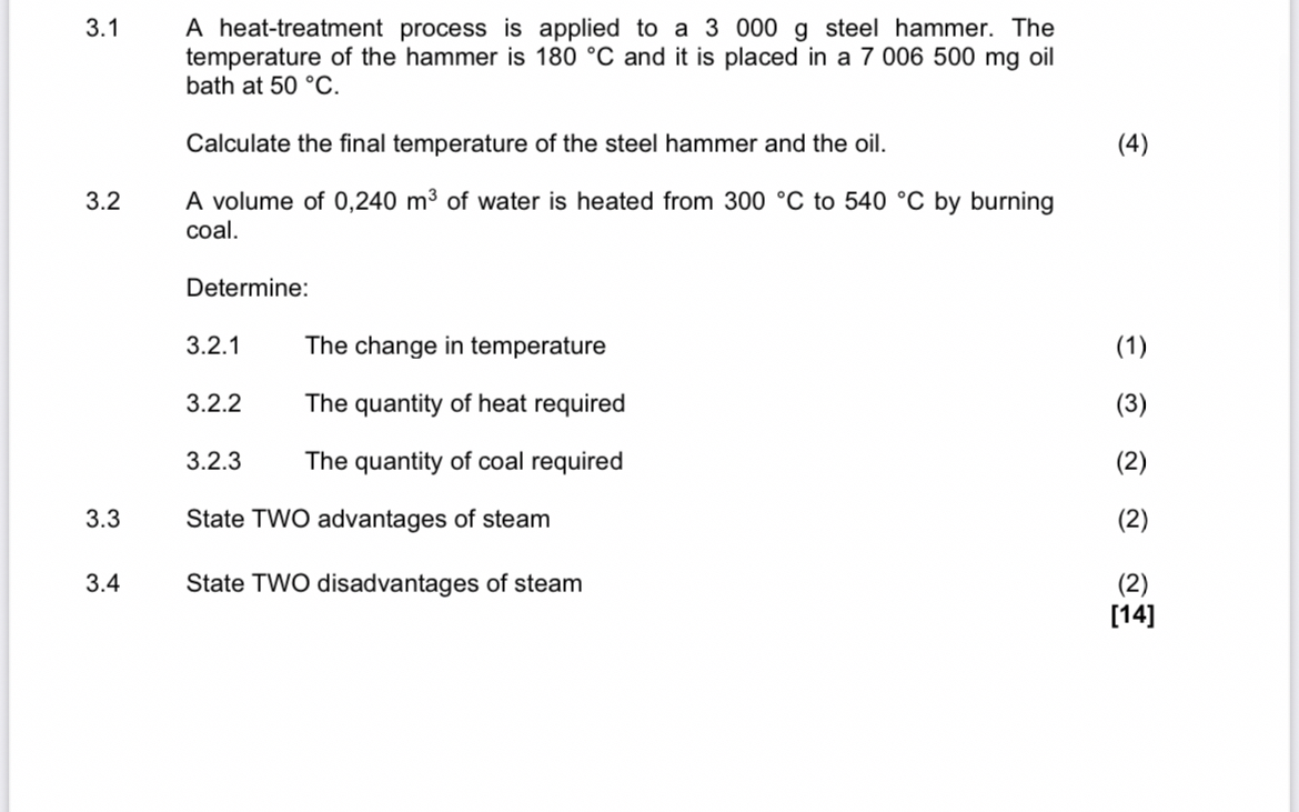 Solved 3.1 ﻿A heat-treatment process is applied to a 3000 ﻿g | Chegg.com