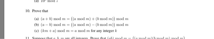 Solved (d) 10 mod 10. Prove that (a mod m) +(b mod m)) mod m | Chegg.com