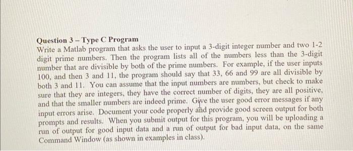Solved Question 3 Type C Program Write A Matlab Program That