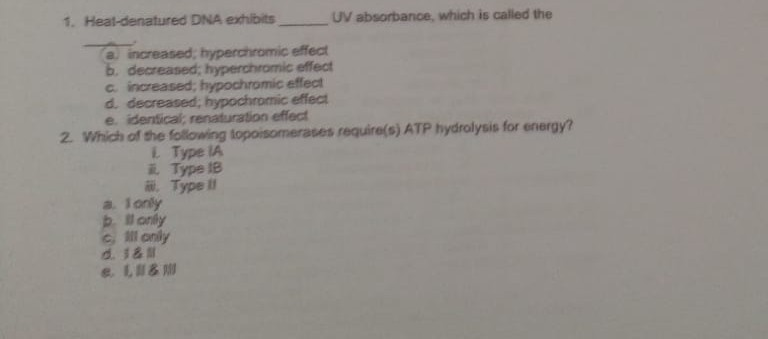 Solved 1. Heal-denatured DNA exhibits UV absorbance, which | Chegg.com