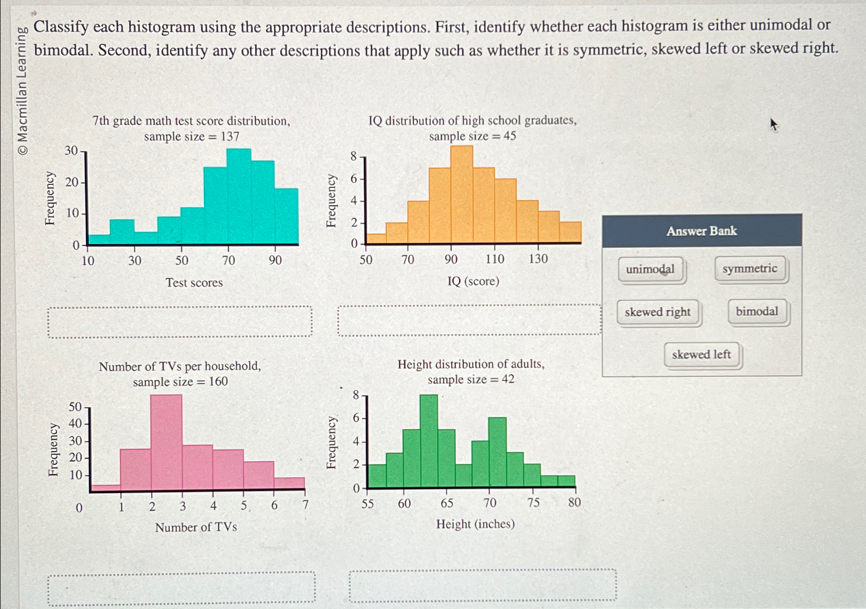 ?0 ﻿Classify each histogram using the appropriate | Chegg.com