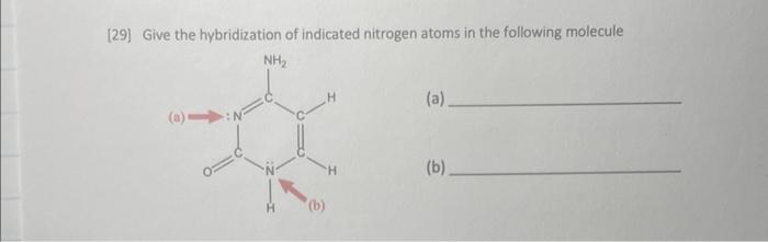 Solved [29] Give the hybridization of indicated nitrogen | Chegg.com