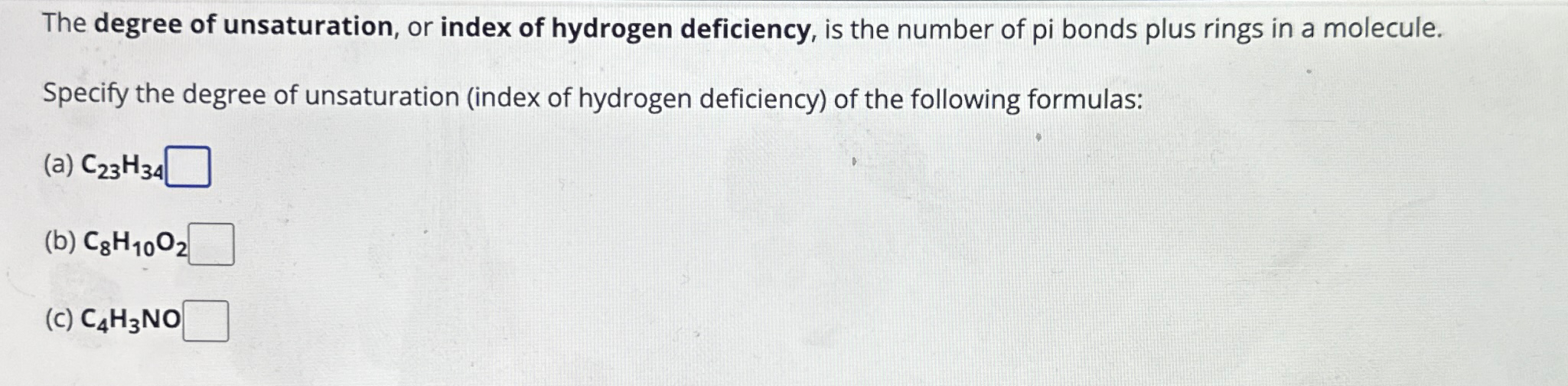 Solved The degree of unsaturation, or index of hydrogen | Chegg.com
