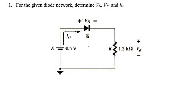Solved 1. For the given diode network, determine VD, VR, and | Chegg.com