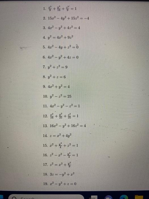 Solved equations of surfaces (mostly quadric surfaces) in | Chegg.com