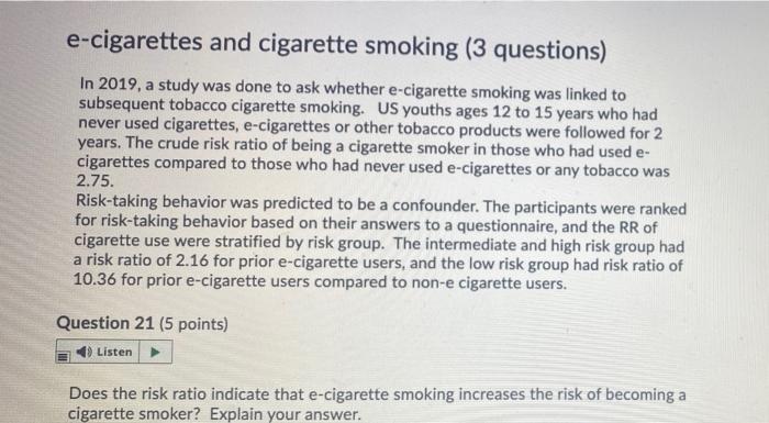 Solved e-cigarettes and cigarette smoking (3 questions) In | Chegg.com