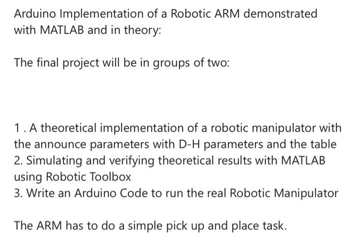 Solved Arduino Implementation of a Robotic ARM demonstrated | Chegg.com