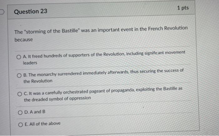 Solved 1 pts Question 23 The "storming of the Bastille" was | Chegg.com