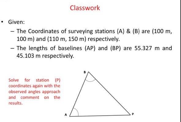 Solved Given: - The Coordinates of surveying stations (A) \& | Chegg.com