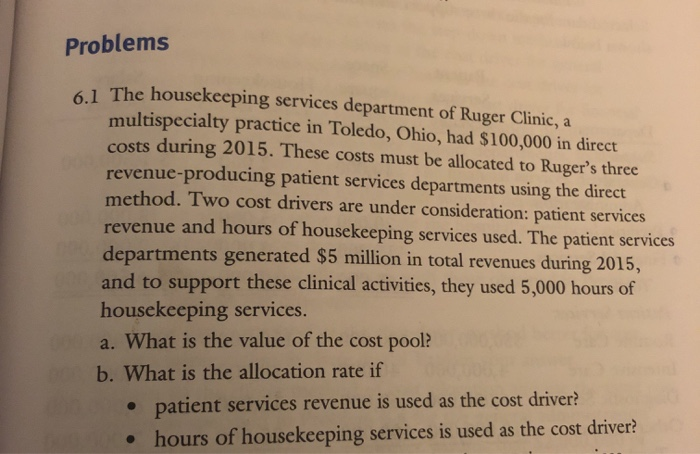 Solved Problems The housekeeping services department of | Chegg.com