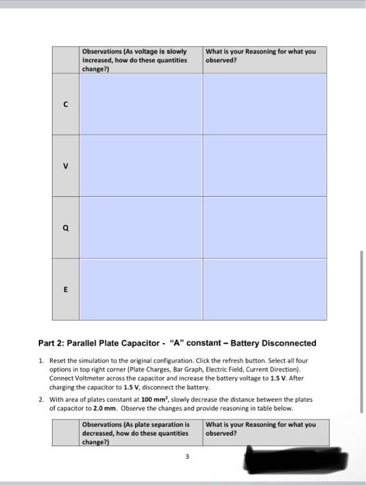Part 1: Parallel Plate Capacitor - Battery Connected | Chegg.com