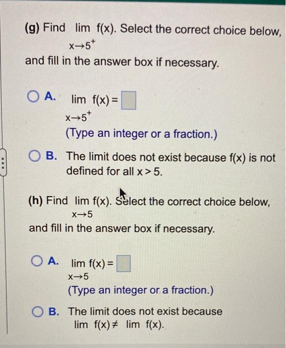 Solved (g) Find limf(x). Select the correct choice below, | Chegg.com