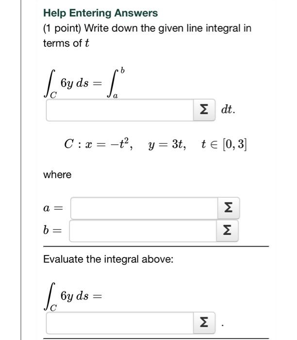 Solved Help Entering Answers (1 point) Write down the given | Chegg.com