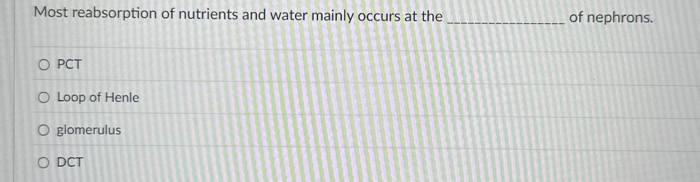 Solved Most reabsorption of nutrients and water mainly | Chegg.com