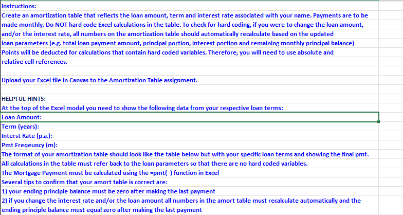Solved Instructions:Create an amortization table that | Chegg.com