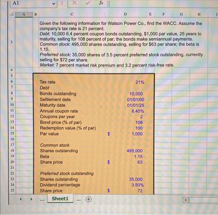 Solved Given the following information for Watson Power Co., | Chegg.com