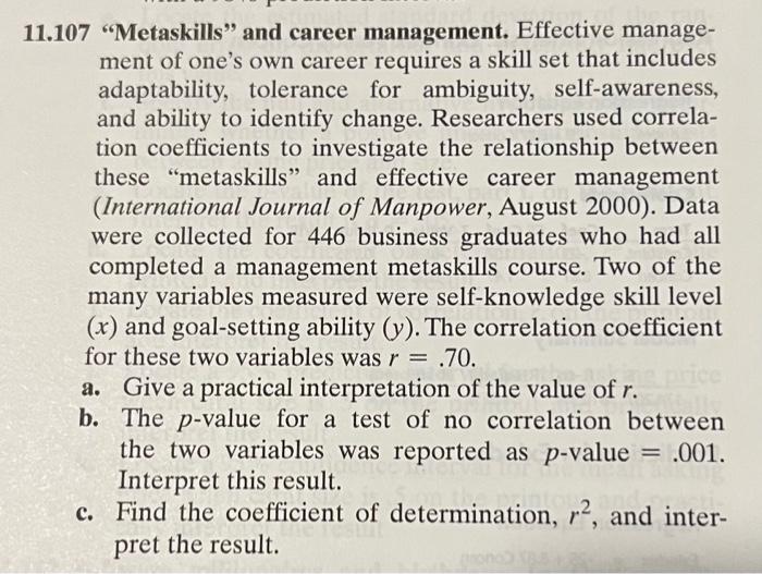11.107 "Metaskills" and career management. Effective | Chegg.com