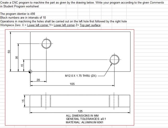 Solved Write a CNC milling program to machine the part given | Chegg.com