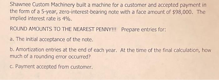 Solved Shawnee Custom Machinery built a machine for a | Chegg.com