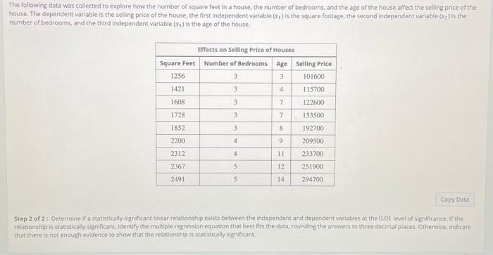 Solved The following data was collected to explore how the | Chegg.com