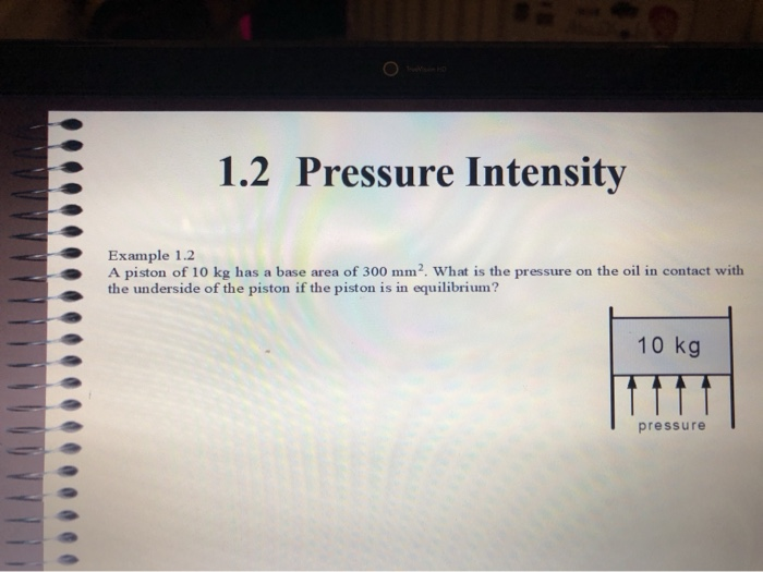Solved 1.2 Pressure Intensity Example 1.2 A piston of 10 kg | Chegg.com