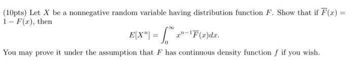 Solved (10pts) Let X be a nonnegative random variable having | Chegg.com