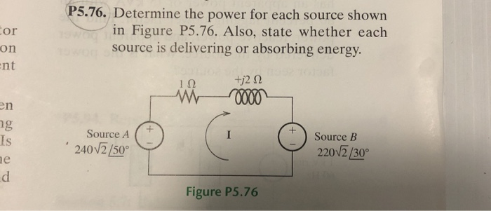 Solved cor P5.76. Determine the power for each source shown | Chegg.com