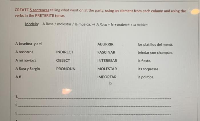 CREATE 5 sentences telling what went on at the party, | Chegg.com