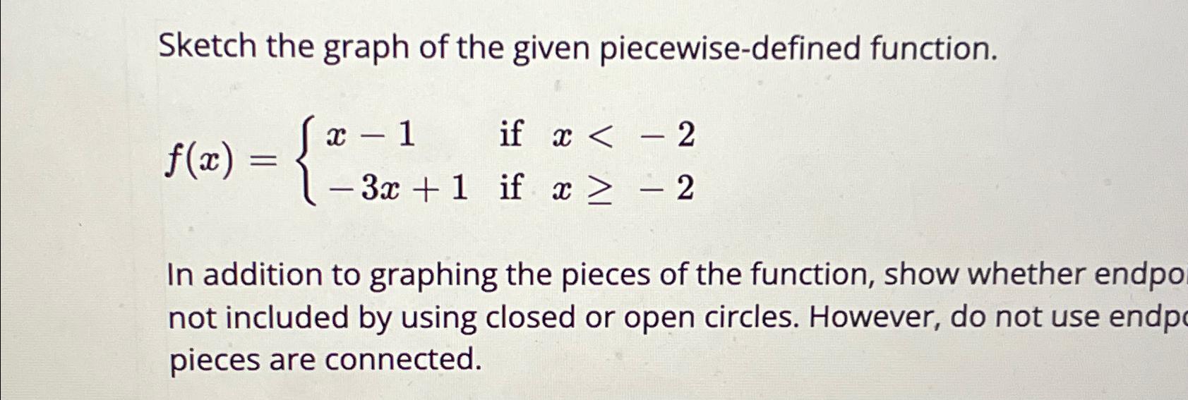 Solved Sketch the graph of the given piecewise-defined | Chegg.com