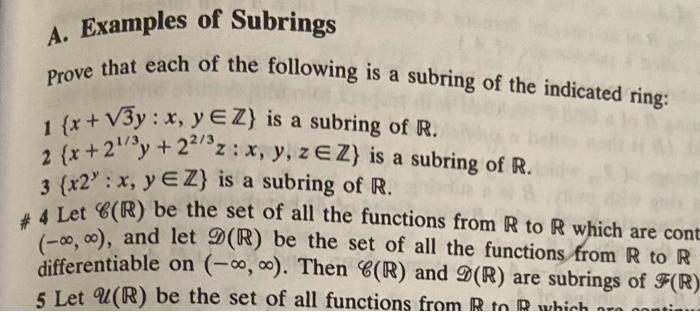 Solved PLEASE DO #3. To prove it is a subring, show closure | Chegg.com