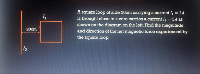 Solved A square loop of side 20cm carrying a current I, = | Chegg.com
