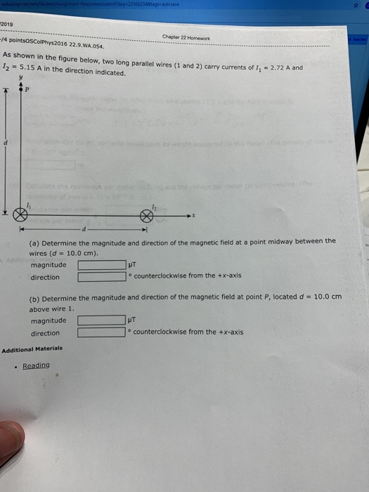 Solved As shown in the figure below, two long parallel wires | Chegg.com