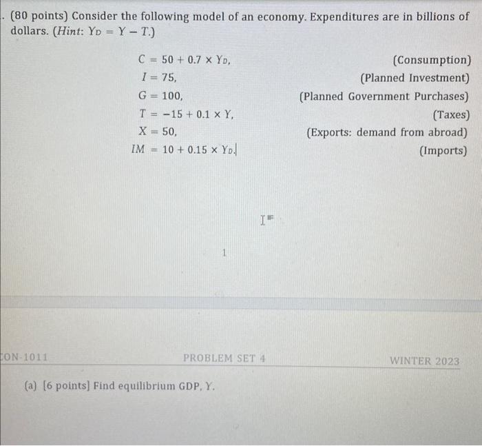 Solved ( 80 points) Consider the following model of an | Chegg.com