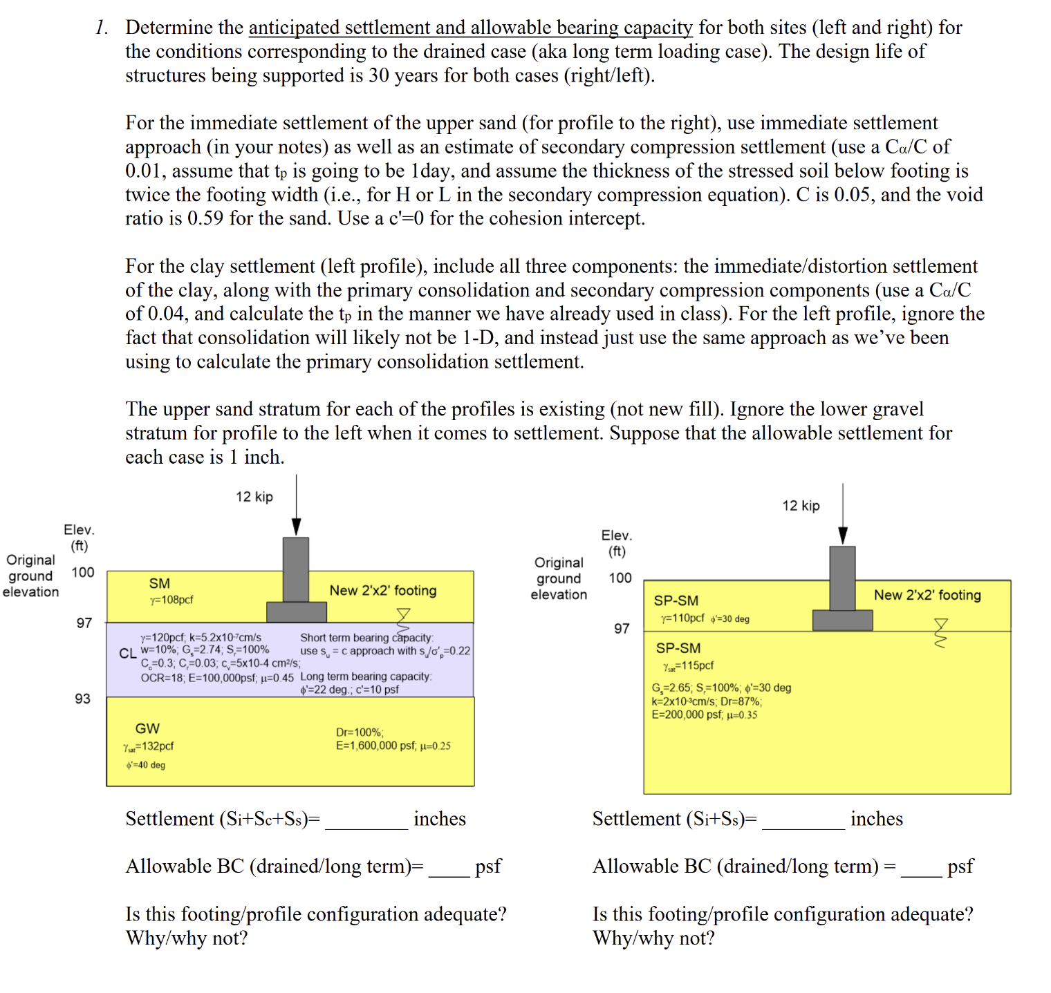 Solved Determine the anticipated settlement and allowable | Chegg.com
