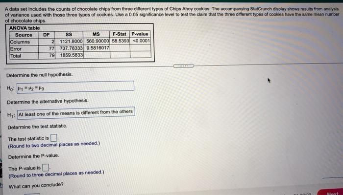 Solved A data set includes the counts of chocolate chips | Chegg.com