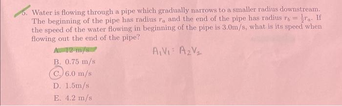 Solved 5. Water is flowing through a pipe which gradually | Chegg.com