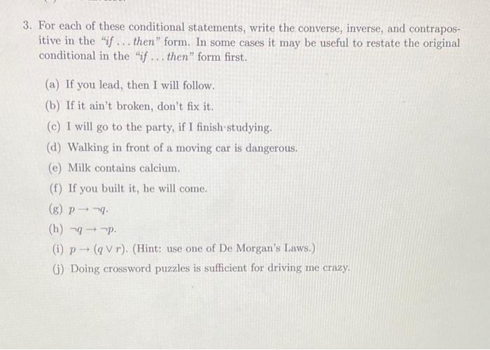 Solved 3. For each of these conditional statements, write | Chegg.com