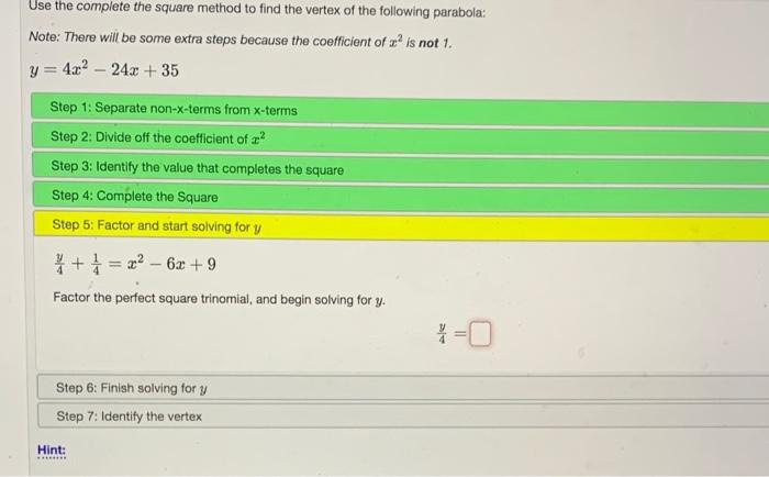 Solved Use the complete the square method to find the vertex | Chegg.com